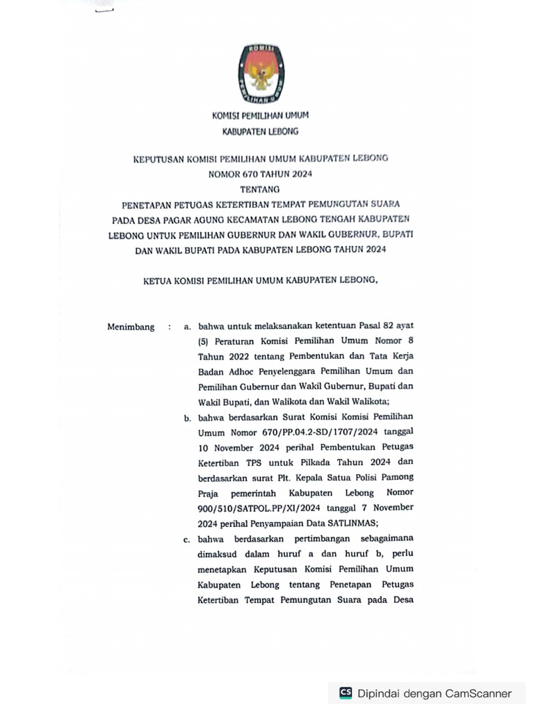 SK Penetapan Petugas Ketertiban TPS Desa Pagar Agung | PDF