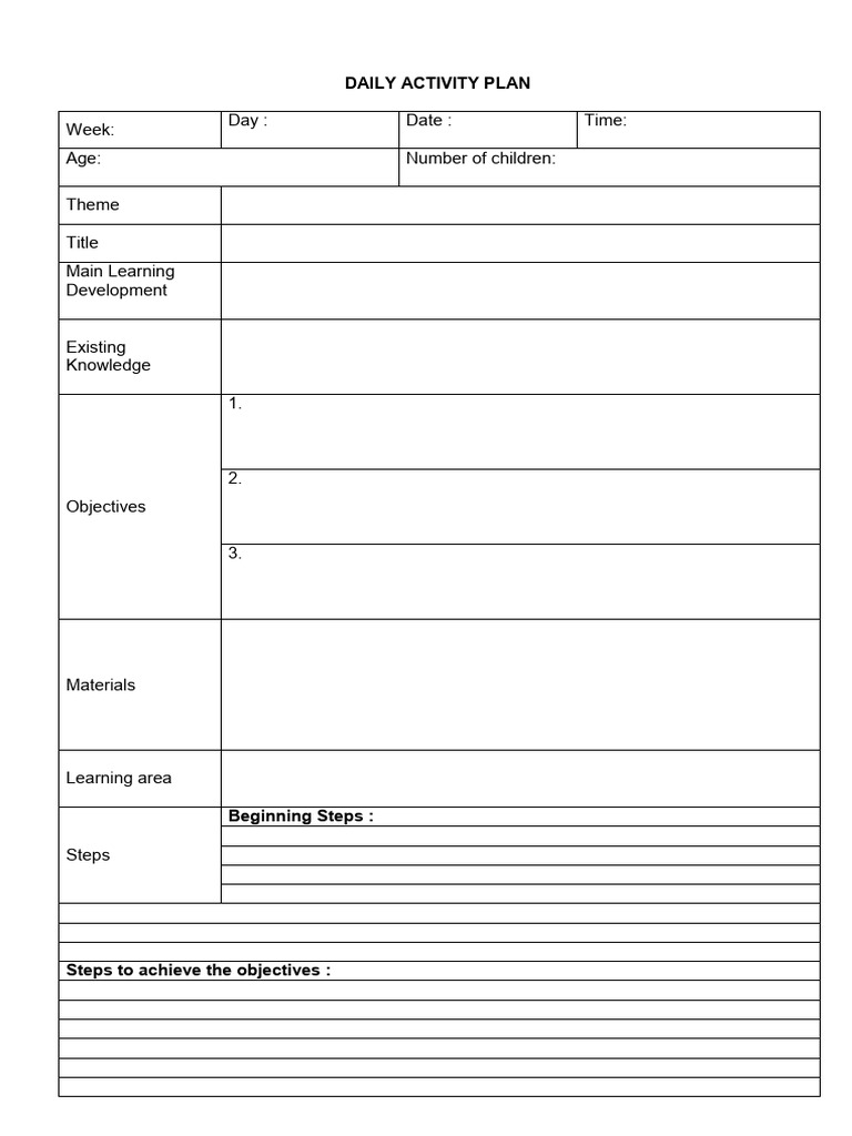 Daily Activity Plan Kuptm | PDF