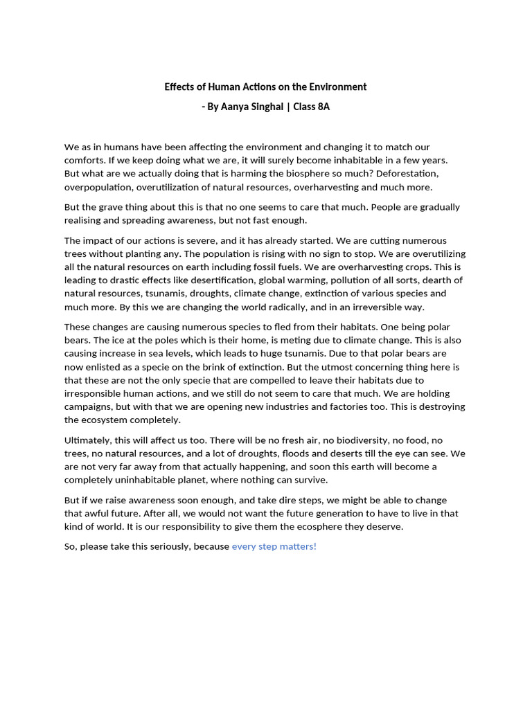 Impact of Human Actions on the Environment | PDF