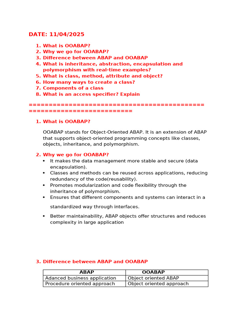 Understanding Ooabap Concepts And Features Pdf Class Computer