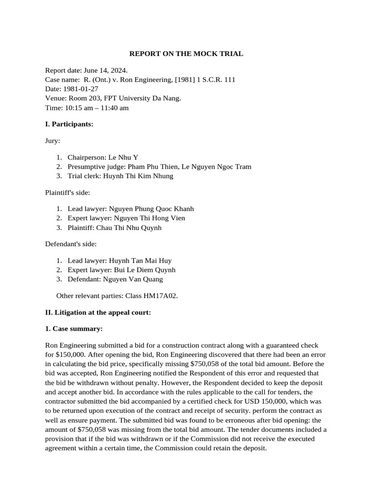 Report On The Mock Trial - Team 5 | PDF | Justice | Crime & Violence