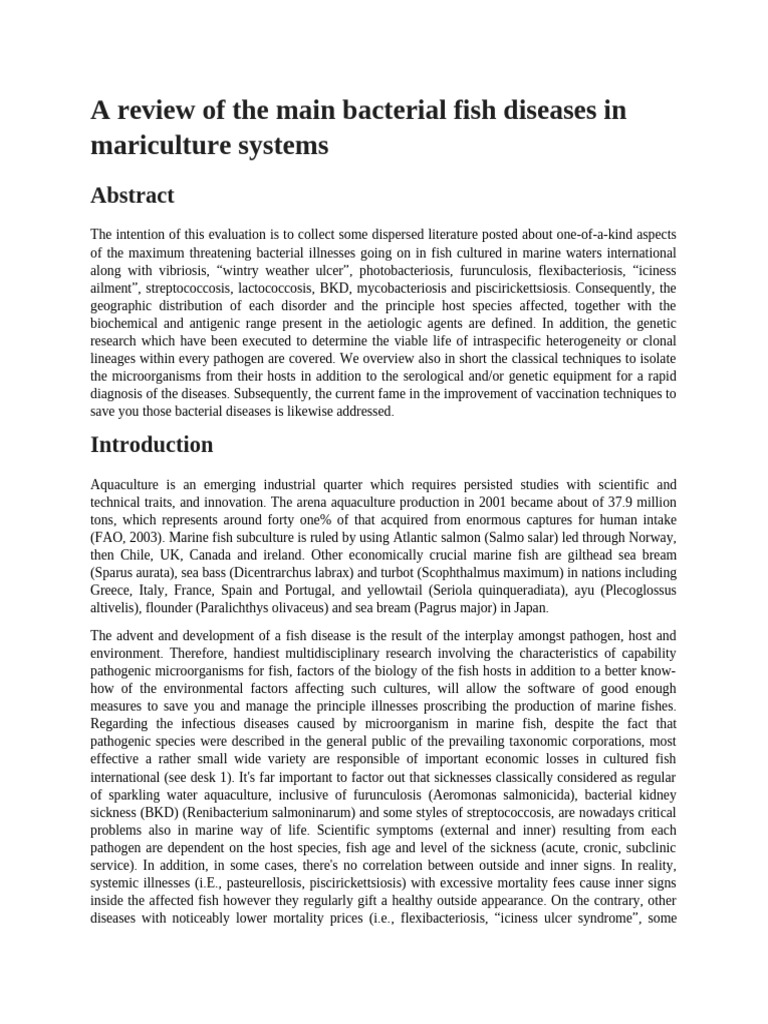 A Review of The Main Bacterial Fish Diseases in Mariculture Systems ...