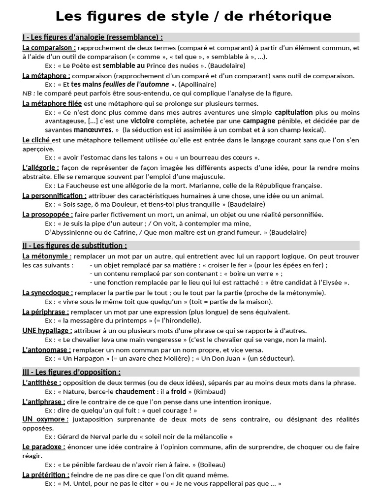 Figures de style et de rhétorique | PDF | Métaphore | Techniques de ...