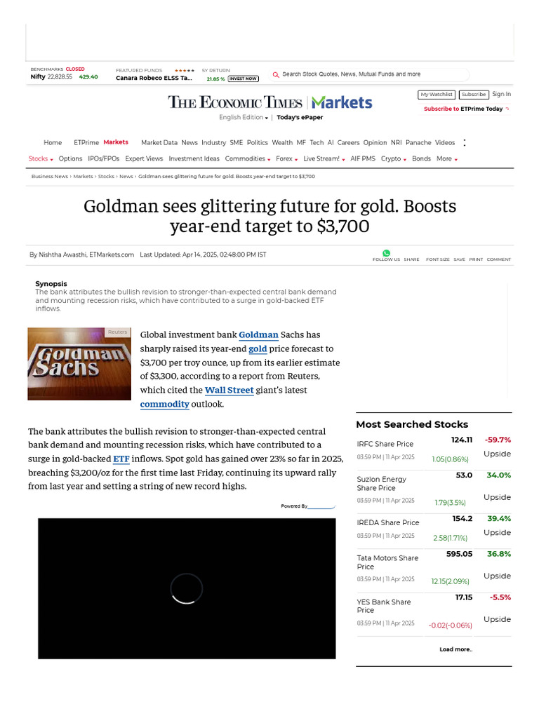 Goldman Sees Glittering Future For Gold. Boosts Year-End Target To ...