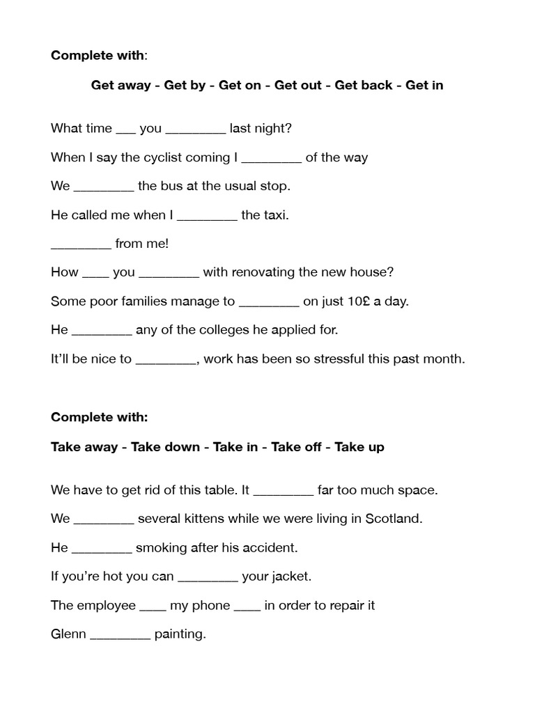 Take and Get Exercises Worksheet | PDF