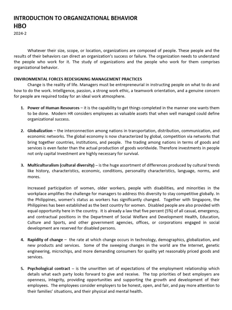 Chap 1 - Hbo - Intro To Organizational Behavior | PDF | Organizational Behavior | Employment