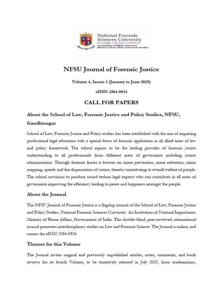 Call for Papers: NFSU Forensic Justice | PDF | Forensic Science | Typefaces
