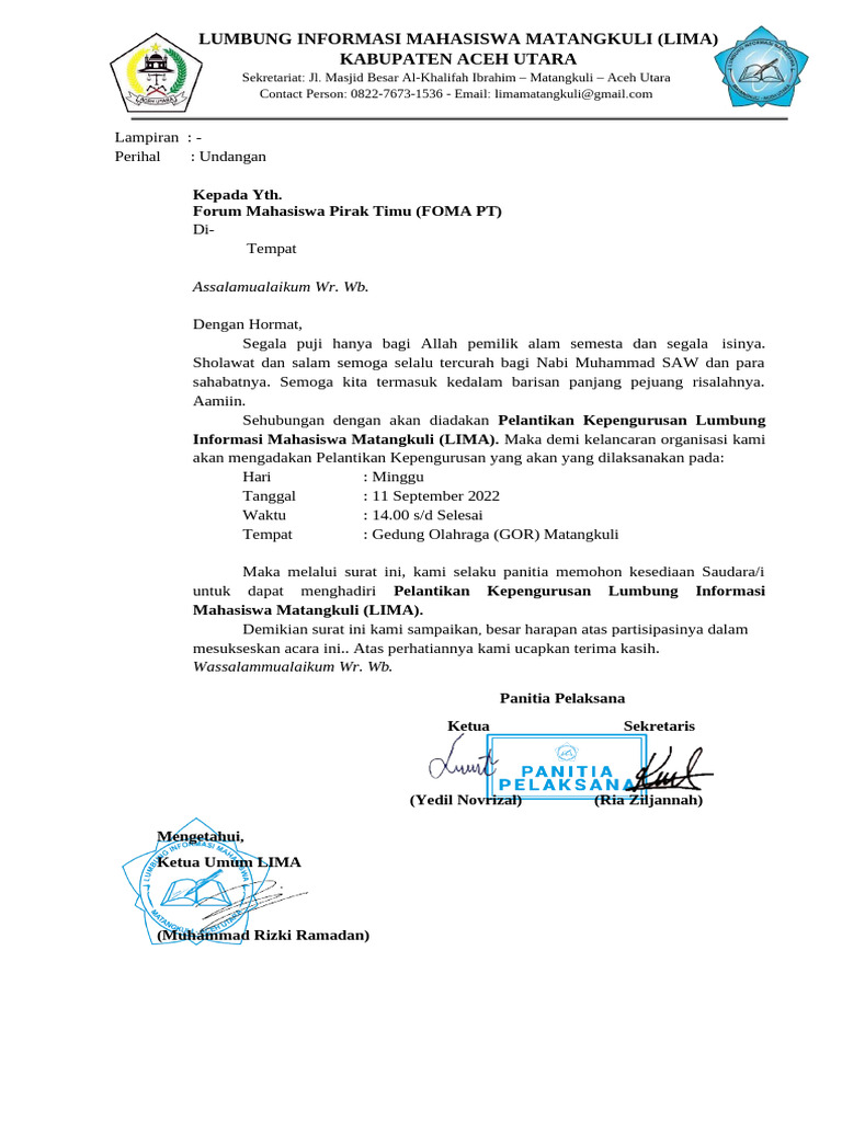 Undangan FOMA PT | PDF