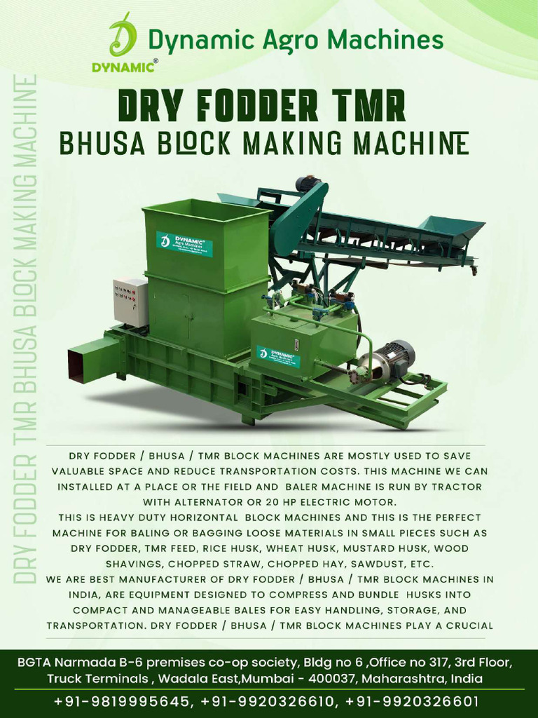 Dry Fodder Bhusa TMR Block Machines | PDF