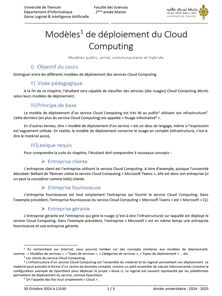 04 - Modèles de Déploiement Du Cloud Computing (Polycopié) | PDF | Cloud computing | Informatique
