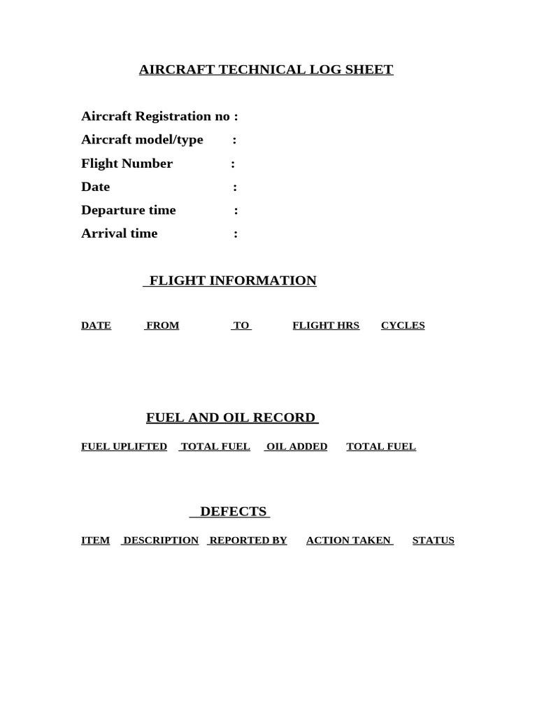 Aircraft Technical Log Sheet Template | PDF