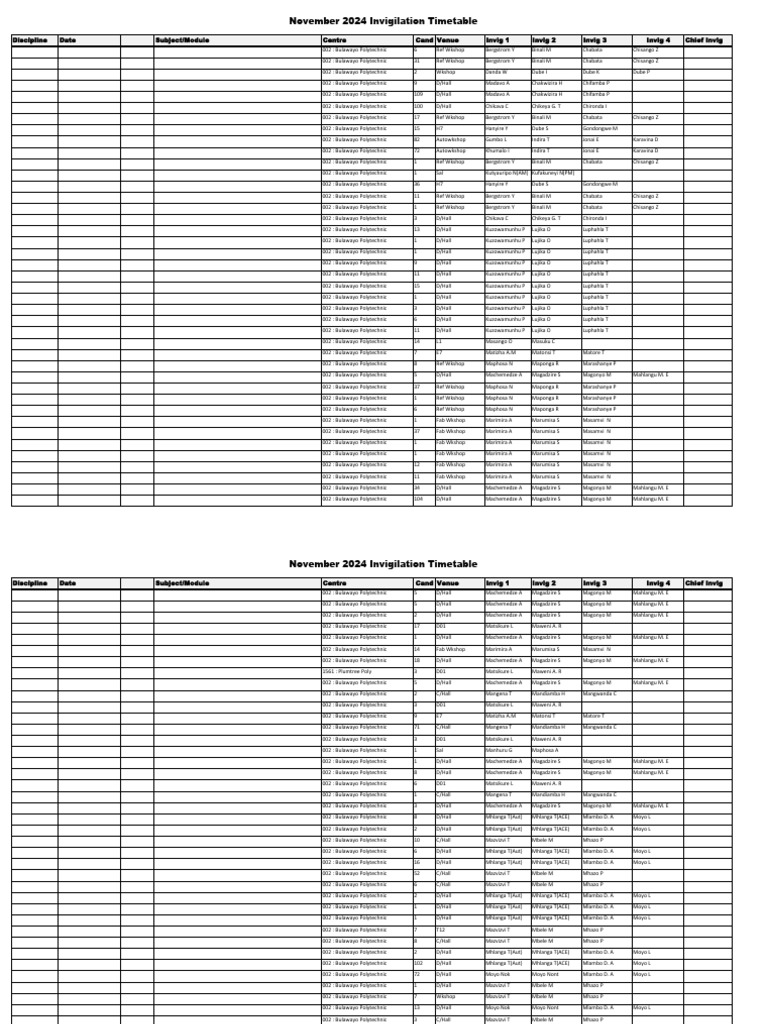 November 2024 Final Timetable 2 | PDF