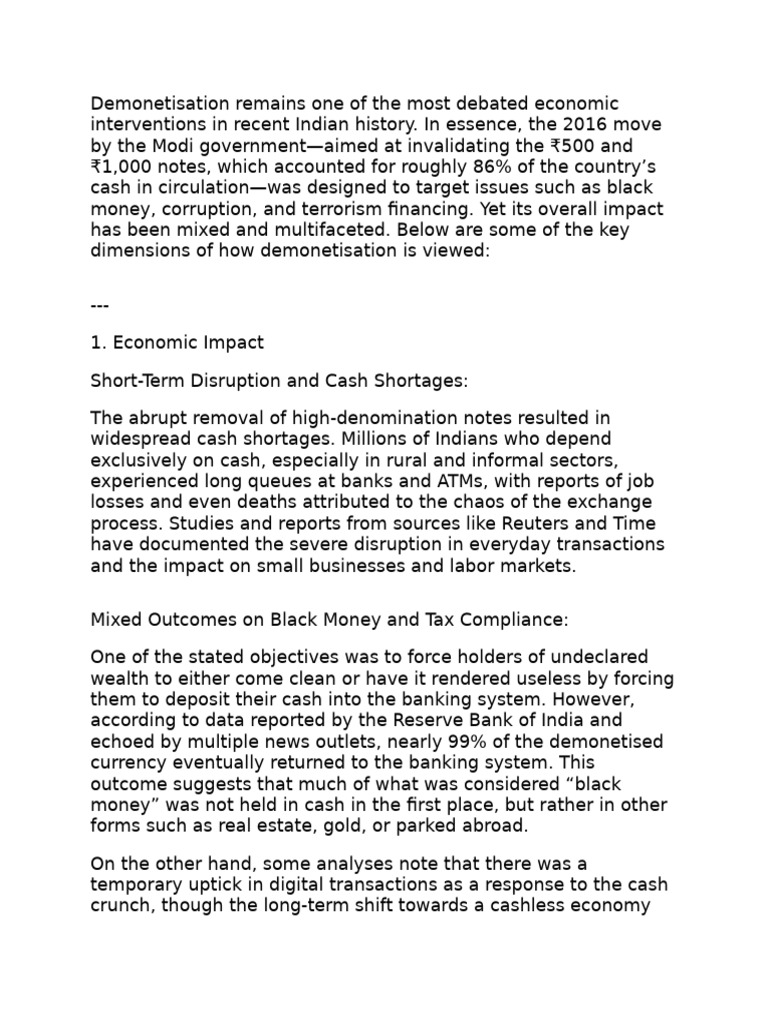 Impact of India's Demonetisation Policy | PDF | Cash | Indian Black Money