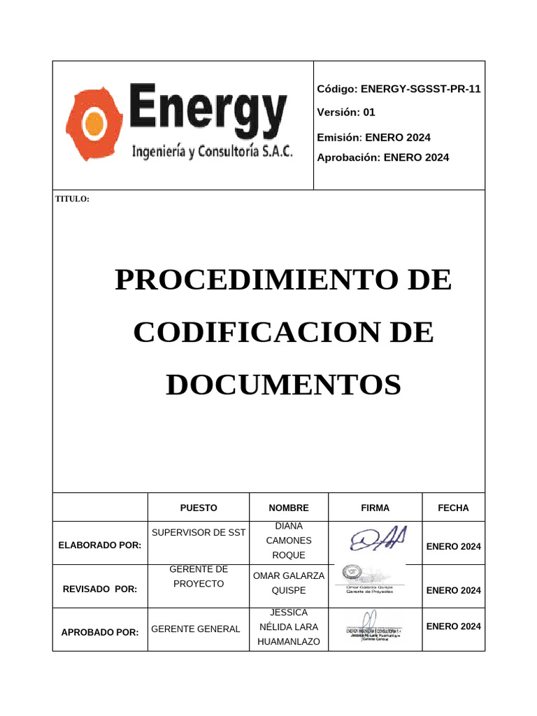 Energy-Sgsst-Pr-11 Procedimiento de Codificacion de Documentos 2024 | PDF