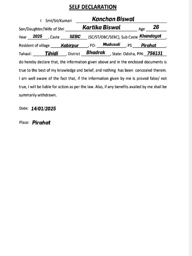 Self Declaration | PDF