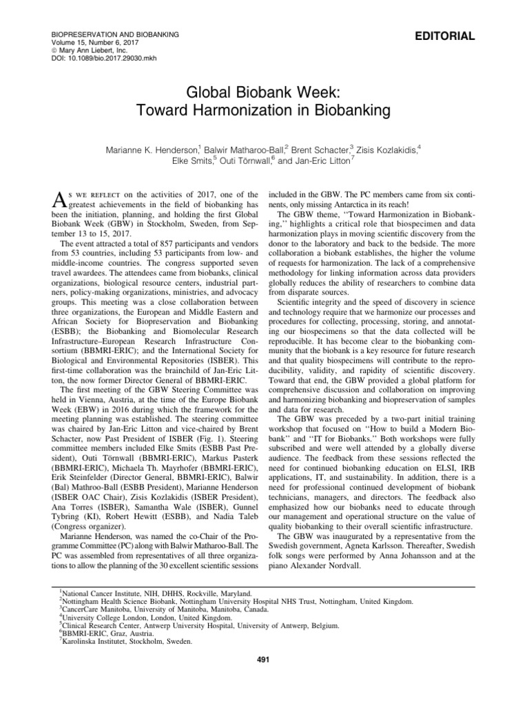 Global Biobank Week - Toward Harmonisation in Biobanking | PDF | Science | Inquiry