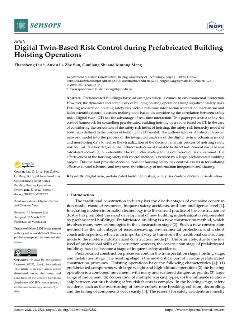 Digital Twin-Based Risk Control During Prefabrication | PDF | Bayesian Network | Risk