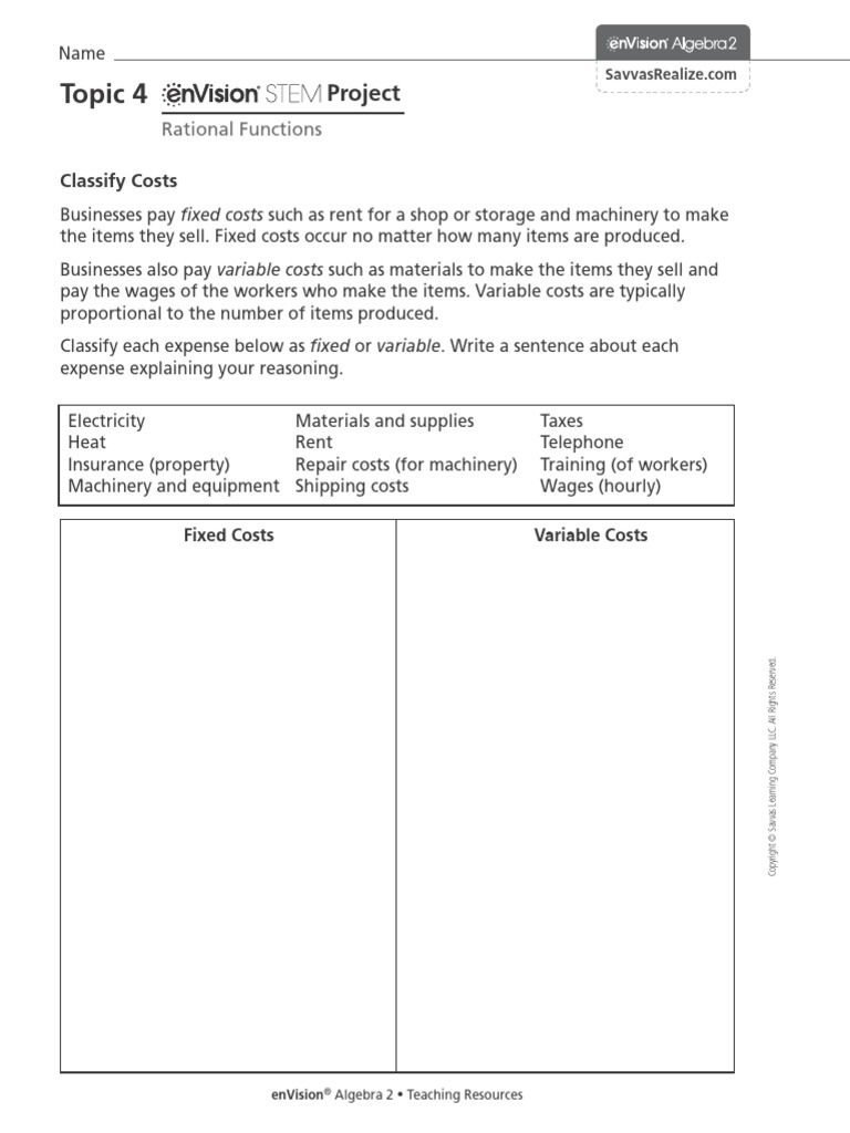 Topic 4 - Envision STEM Masters PDF | PDF | Prices | Cost