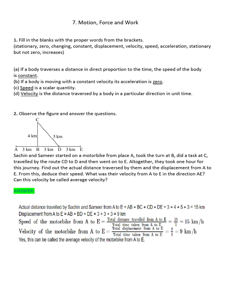 Motion, Force, and Work Concepts Explained | PDF | Velocity | Force