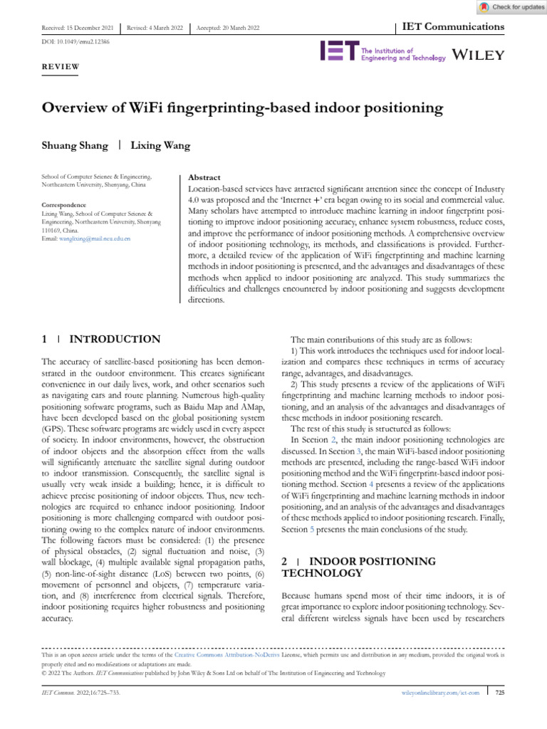 IET Communications - 2022 - Shang - Overview of WiFi Fingerprinting ...