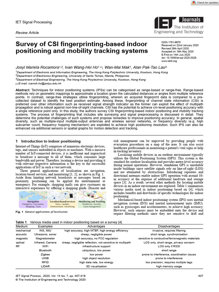 IET Signal Processing - 2020 - Rocamora - Survey of CSI Fingerprinting Based Indoor Positioning ...