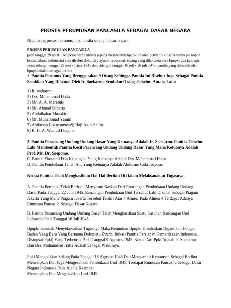 1 Proses Perumusan Pancasila Sebagai Dasar Negara | PDF