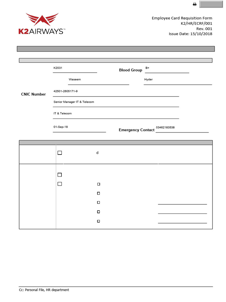 Employee Card Requisition Form-Reader | PDF