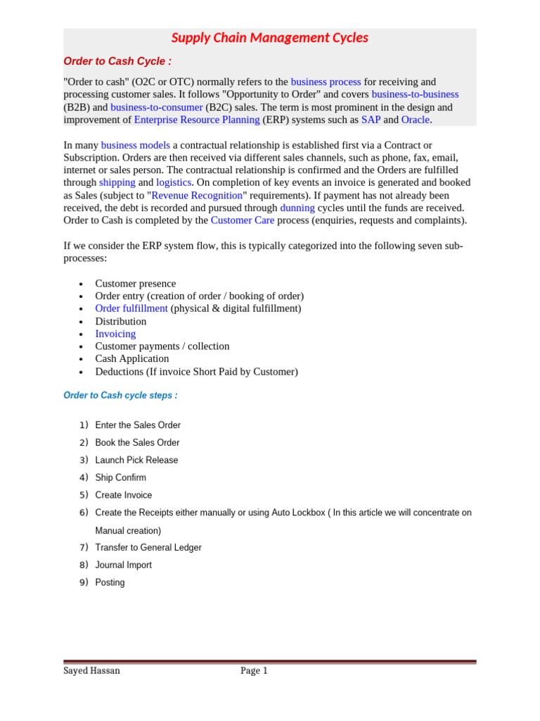Order To Cash Cycle | PDF | Business