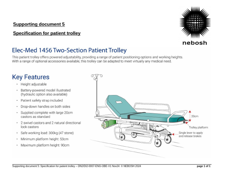 DN2 DI2 0007 ENG OBE V1 SD5 Specification For Patient Trolley | PDF