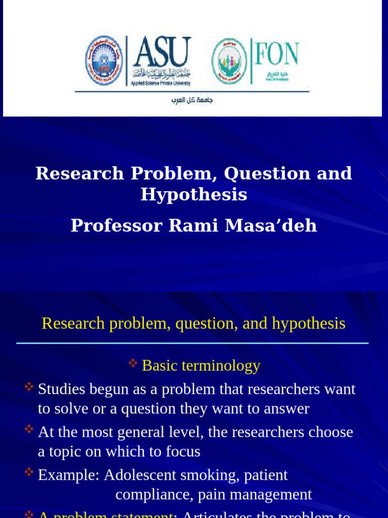 4. Problem, question and hypothesis | PDF | Null Hypothesis | Hypothesis