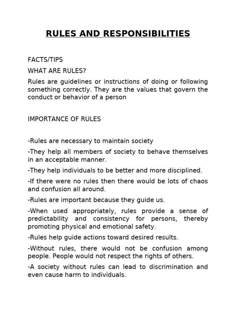 Importance of Rules and Responsibilities | PDF | Social Psychology ...