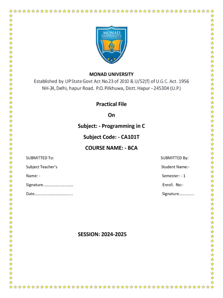 BCA-1-Practicle-Front-Page-MONAD UNIVERSITY | PDF | Computer Data ...