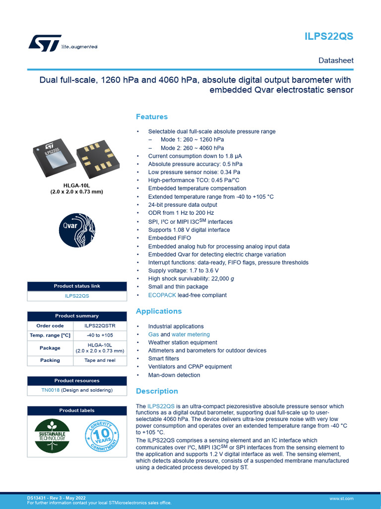 ilps22qs | PDF | Analog To Digital Converter | Sensor