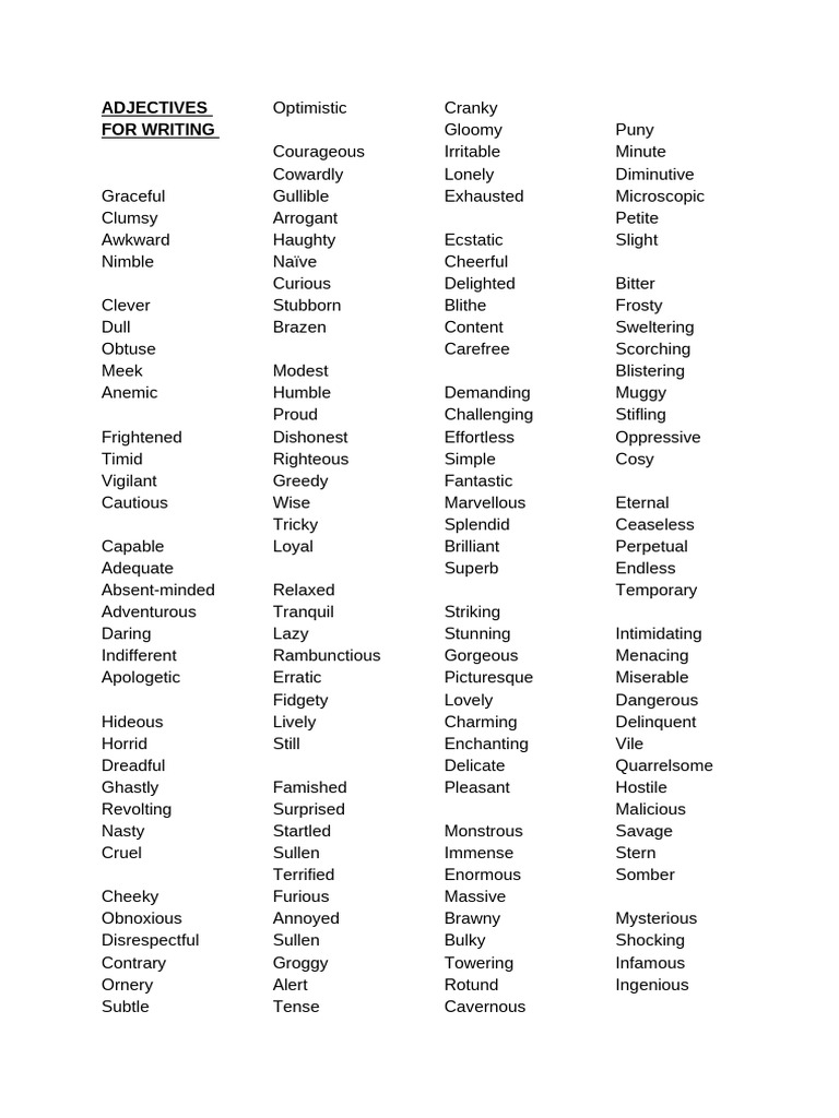 ADJECTIVES FOR WRITING 1.for YEAR 4,5,6 | PDF
