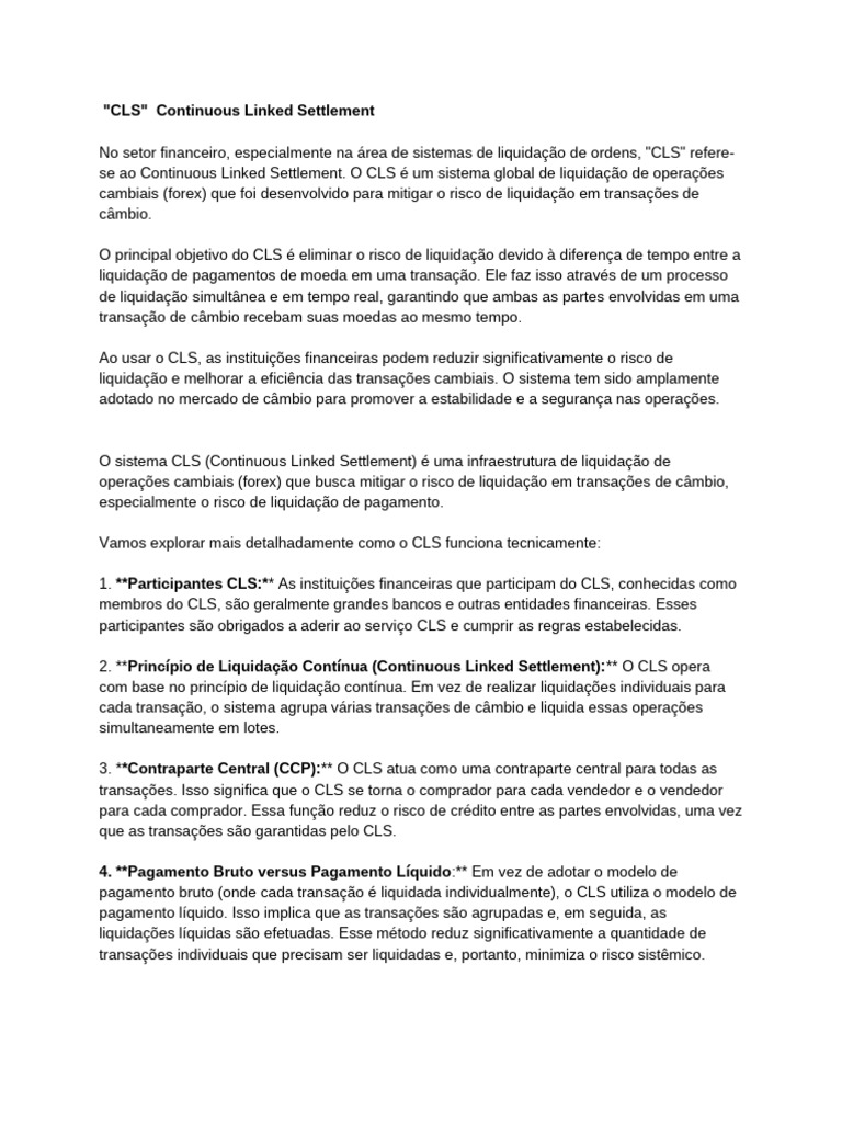 CLS__Continuous_Linked_Settlement-2 | PDF | Mercado de câmbio ...