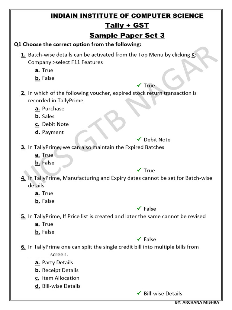 Tally Prime Sample Exam Paper with GST | PDF | Debits And Credits | Receipt