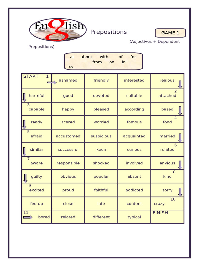 Prepositions Game 1 Adjectivesdependent Prepositio Boardgames Games ...