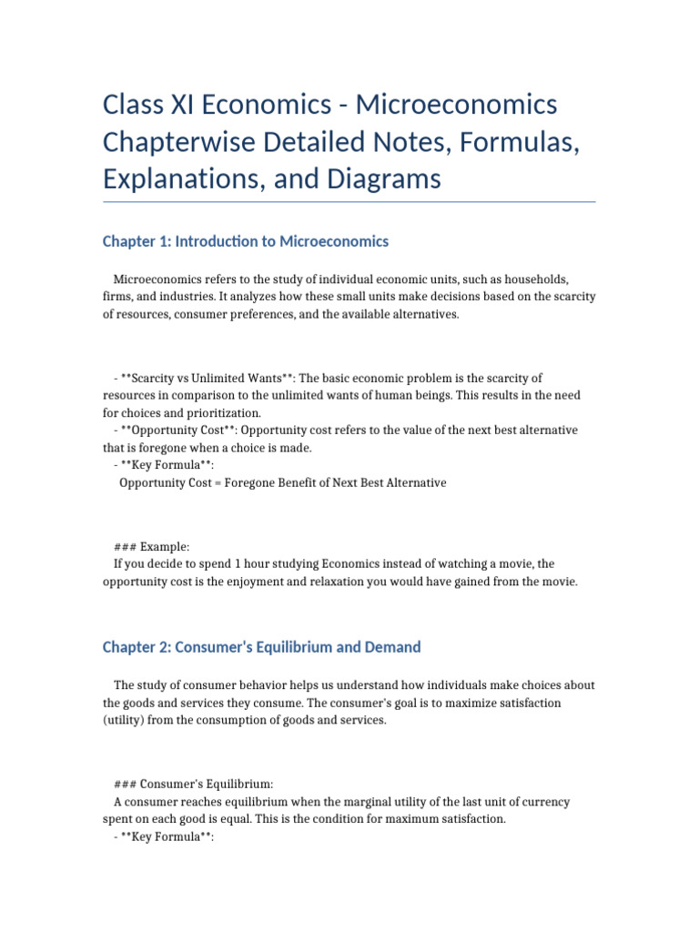 Class XI Economics Detailed Microeconomics Notes | PDF | Marginal Cost ...