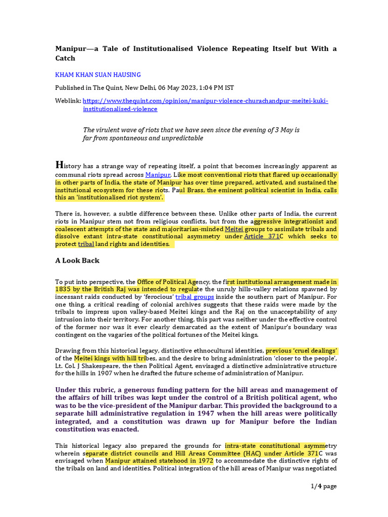 Manipur A Tale of Institutionalised Viol | PDF | Tribe