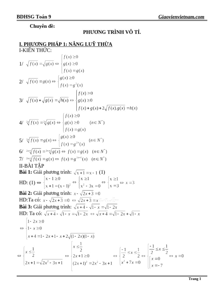 On HSG Phuong Trinh Vo Ti | PDF