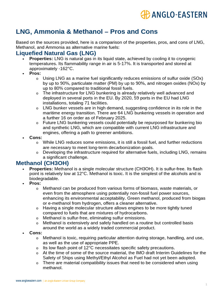 Methanol Marine Fuel: Pros and Cons | PDF | Liquefied Natural Gas | Ammonia