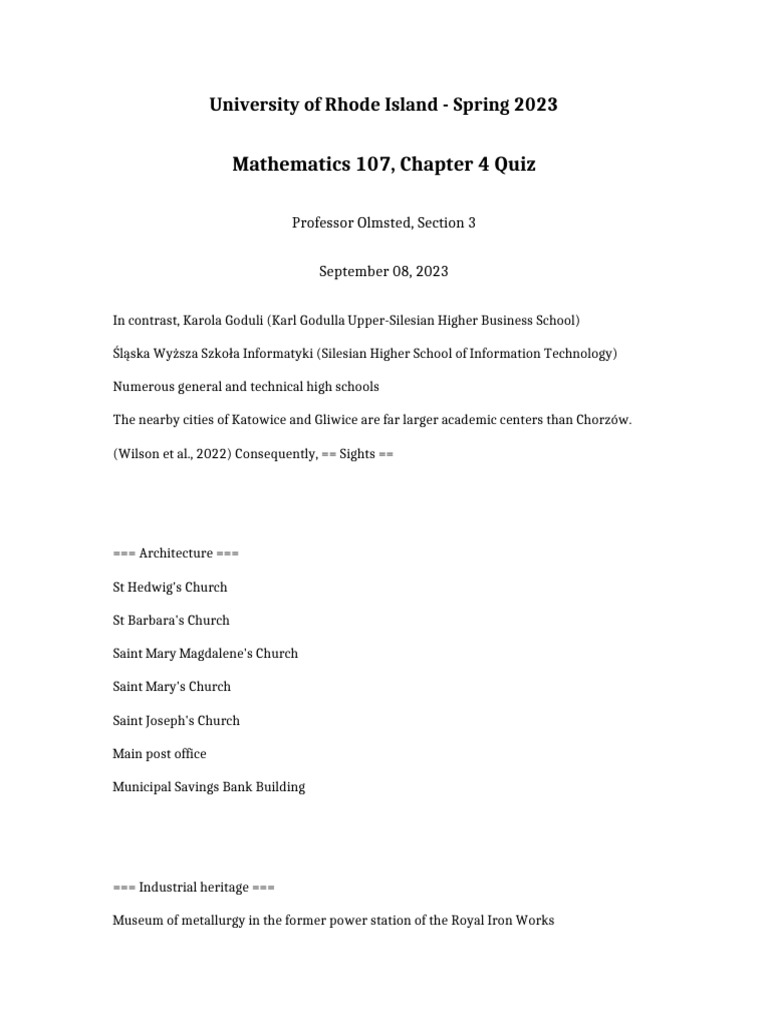 Mathematics 107 Chapter 4 Quiz | PDF