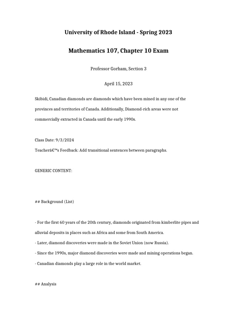 Mathematics 107 Chapter 10 Exam | PDF | Mining | Minerals