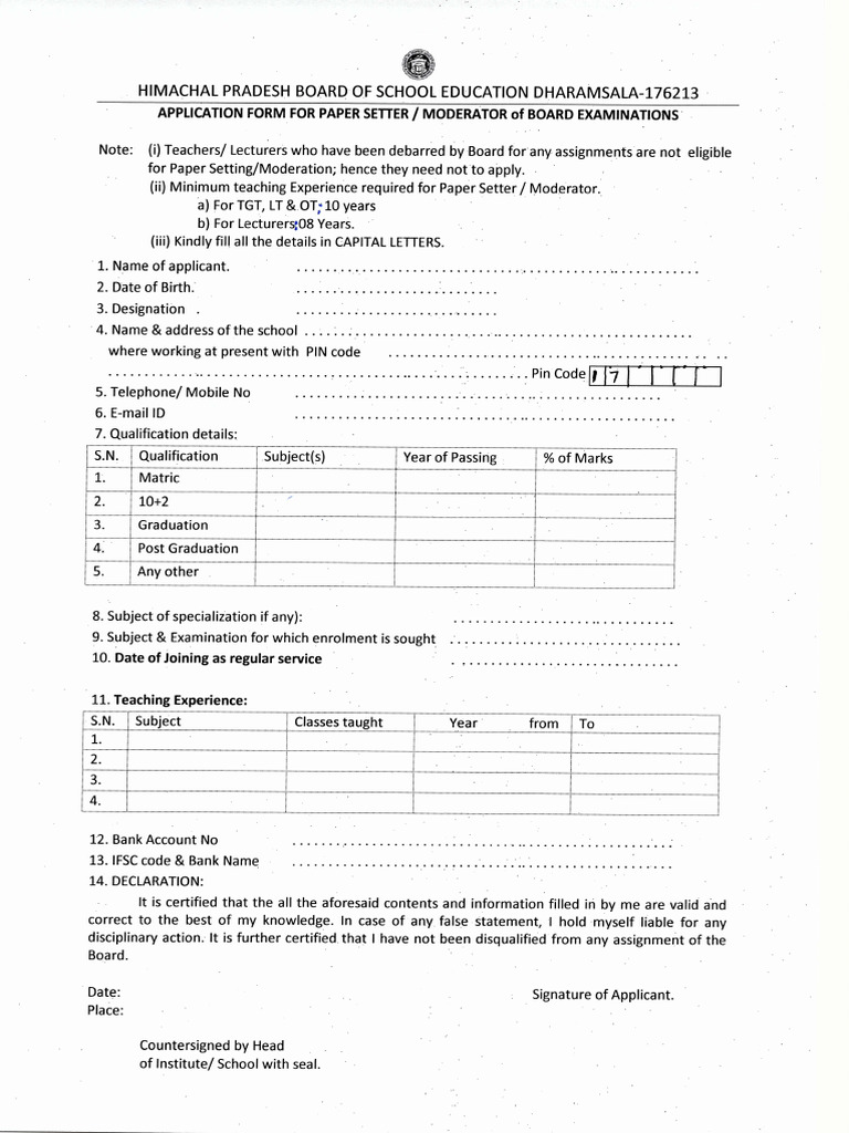 Application Form Paper Setter | PDF