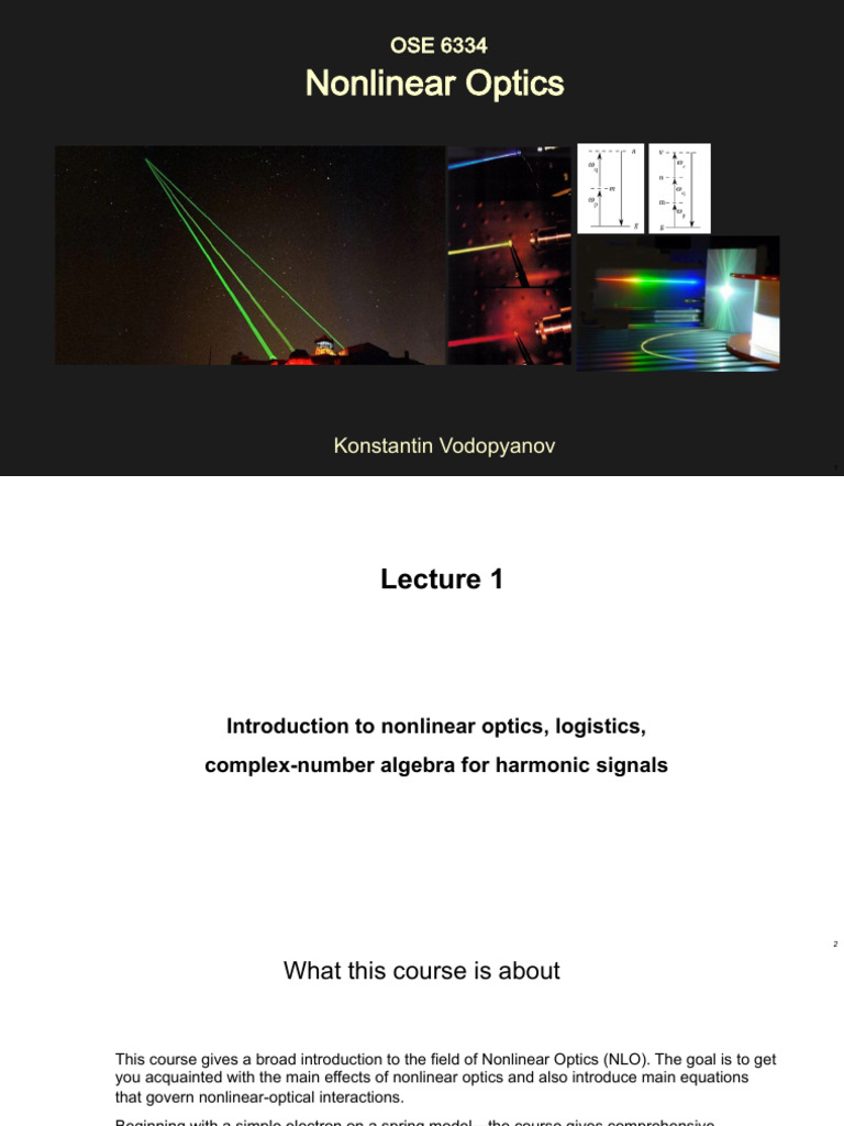 L1 - Logistics. Intro To NLO | PDF | Nonlinear Optics | Optics