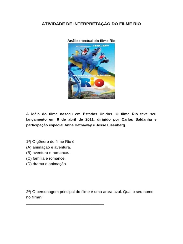 Atividades sobre o filme Rio para crianças | PDF