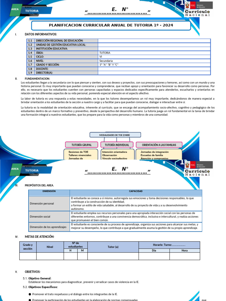 Plan Anual Tutoria 1° Sec - 2024 | PDF | Multimedia | Psicología Social