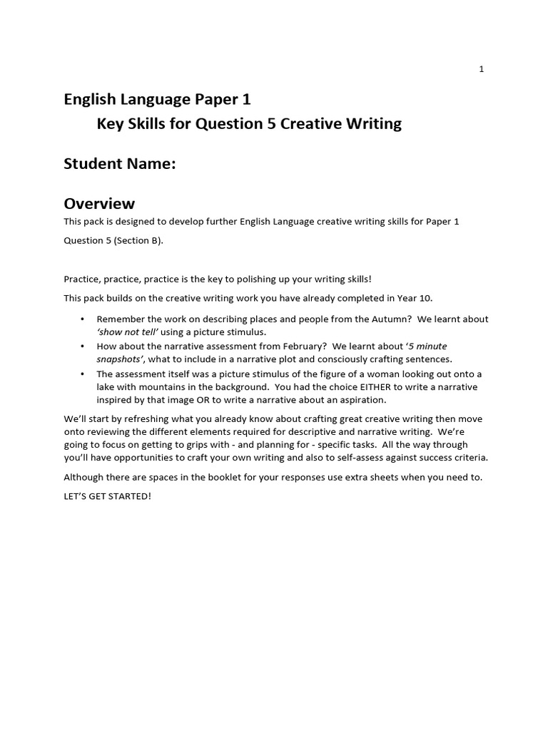 English Language Paper 1 Q5 Creative Writing NRW | PDF | Ellipsis ...