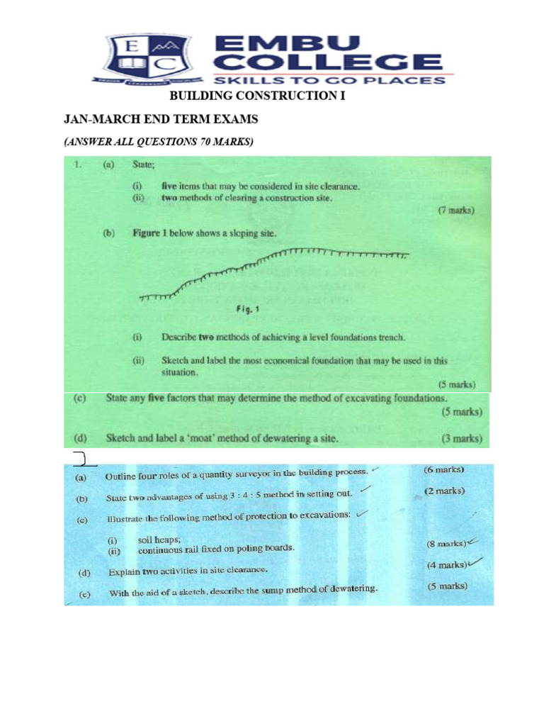 Building Construction I Exam Guide | PDF