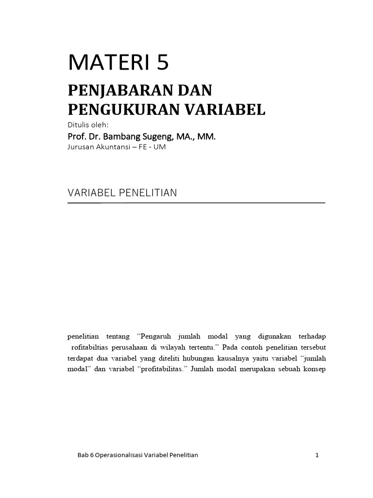 MATERI 5 -PENJABARAN DAN PENGUKURAN VARIABEL PENELITIAN (1) | PDF